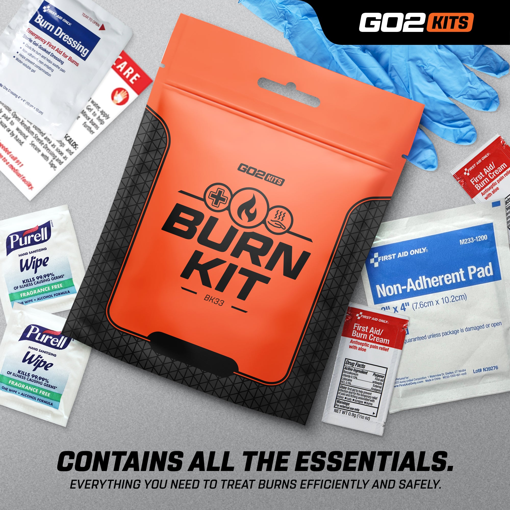 Go2 Kits Emergency Burn Kit in Compact First Aid All-Purpose Resealabl ...